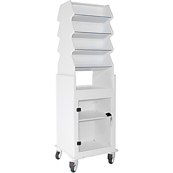 White PVC Tall Slanted Suture Carts with Bulk Storage Area and Acrylic Door