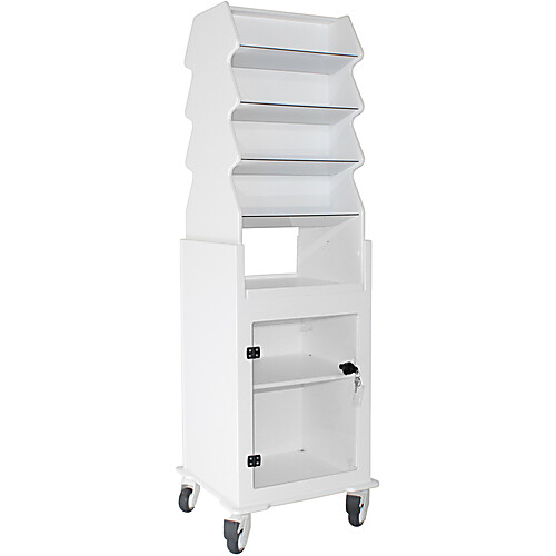 White PVC Tall Slanted Suture Carts with Bulk Storage Area and Acrylic Door