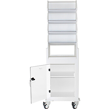 White PVC Tall Slanted Suture Carts with Bulk Storage Area and Acrylic Door